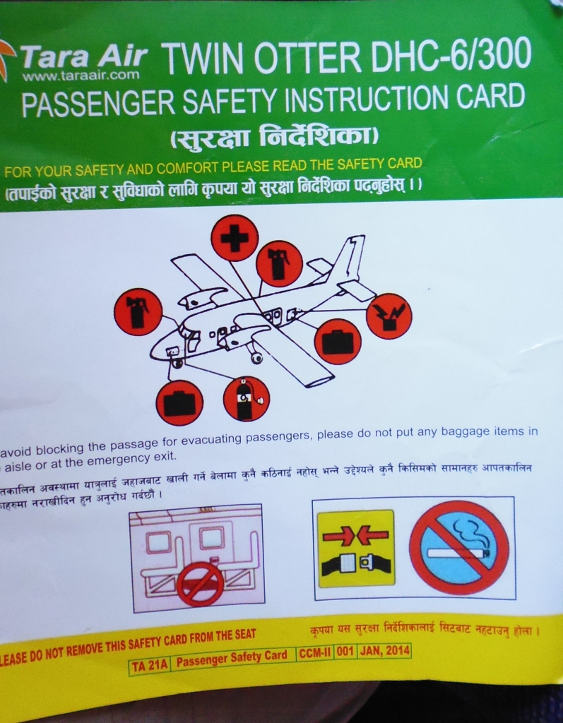 Plane Safety Card | The Trek to Everest Base Camp